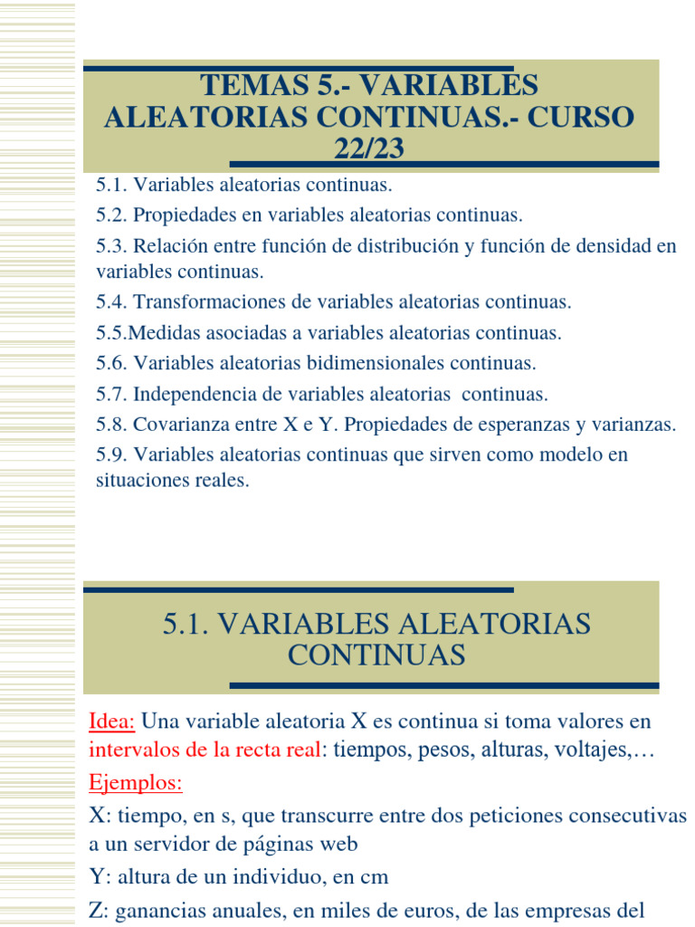 Teoria Tema 5 Variables Continuas 22-23 | PDF | Función de densidad de probabilidad | Variable ...