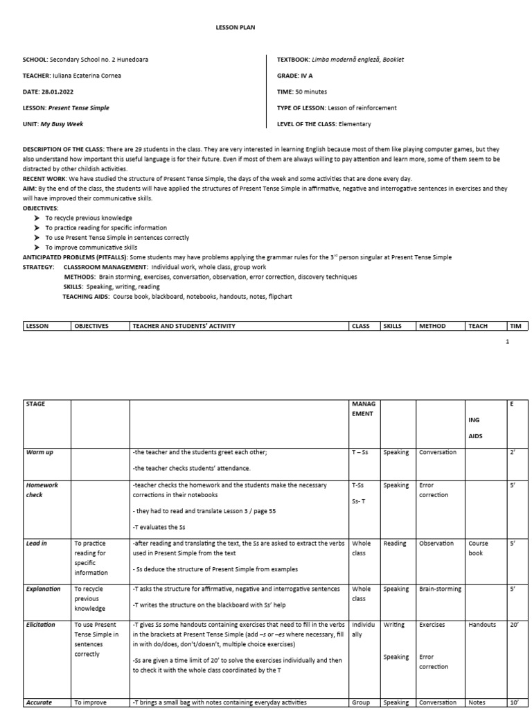Lesson Plan 4a | PDF | Lesson Plan | Teachers