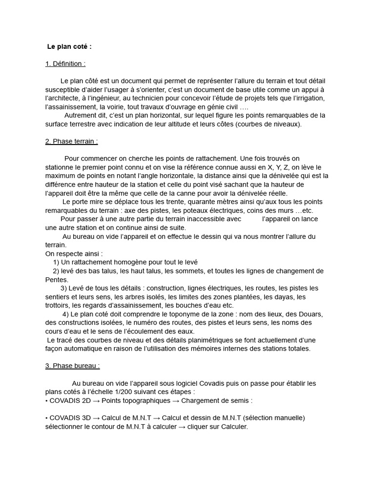 Définition et Utilisation du Plan Coté | PDF