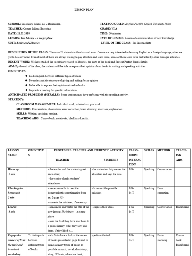 Lesson Plan 6a | PDF | Teachers | Lesson Plan