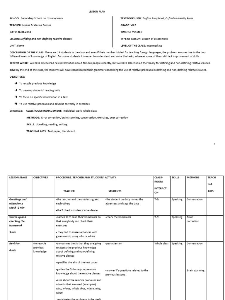 Lesson Plan 7B | PDF | Teachers | Lesson Plan