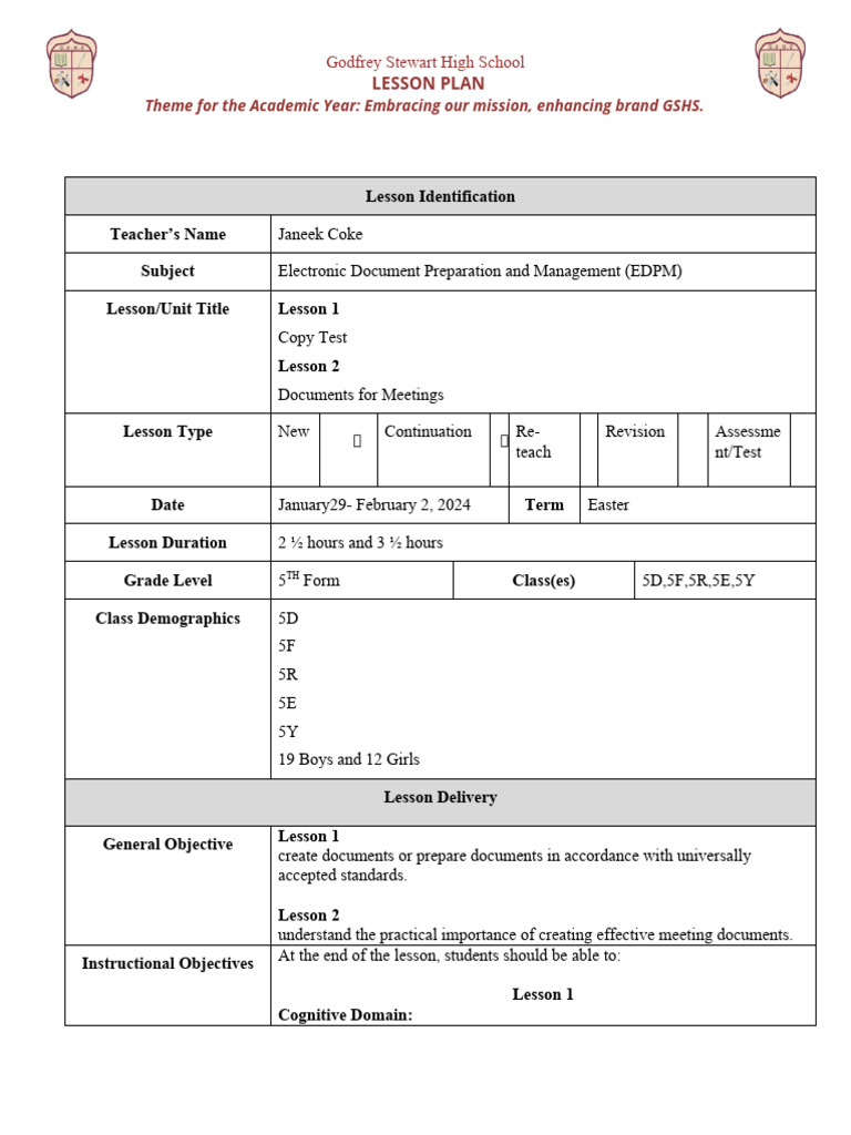 EDPM Lesson Plan for Class 5F | PDF | Lesson Plan | Collaboration