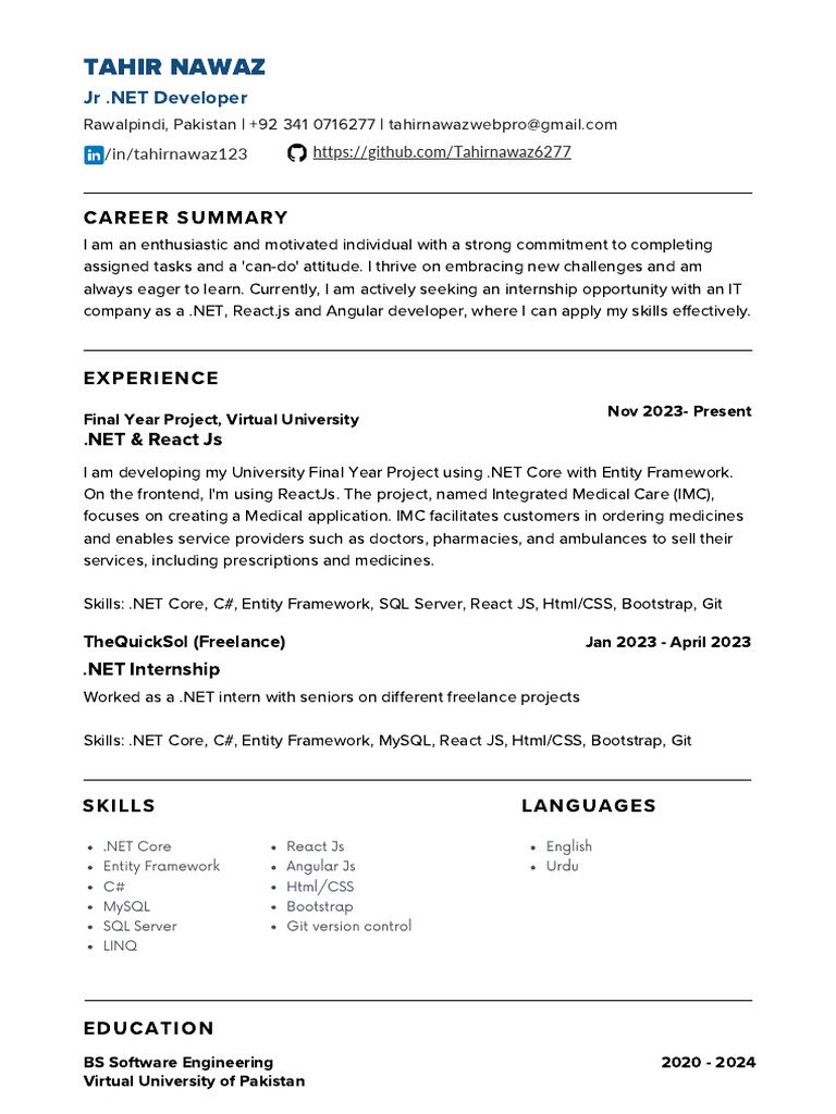 Tahir (Web Developer) - Resume | PDF | Business | Computers