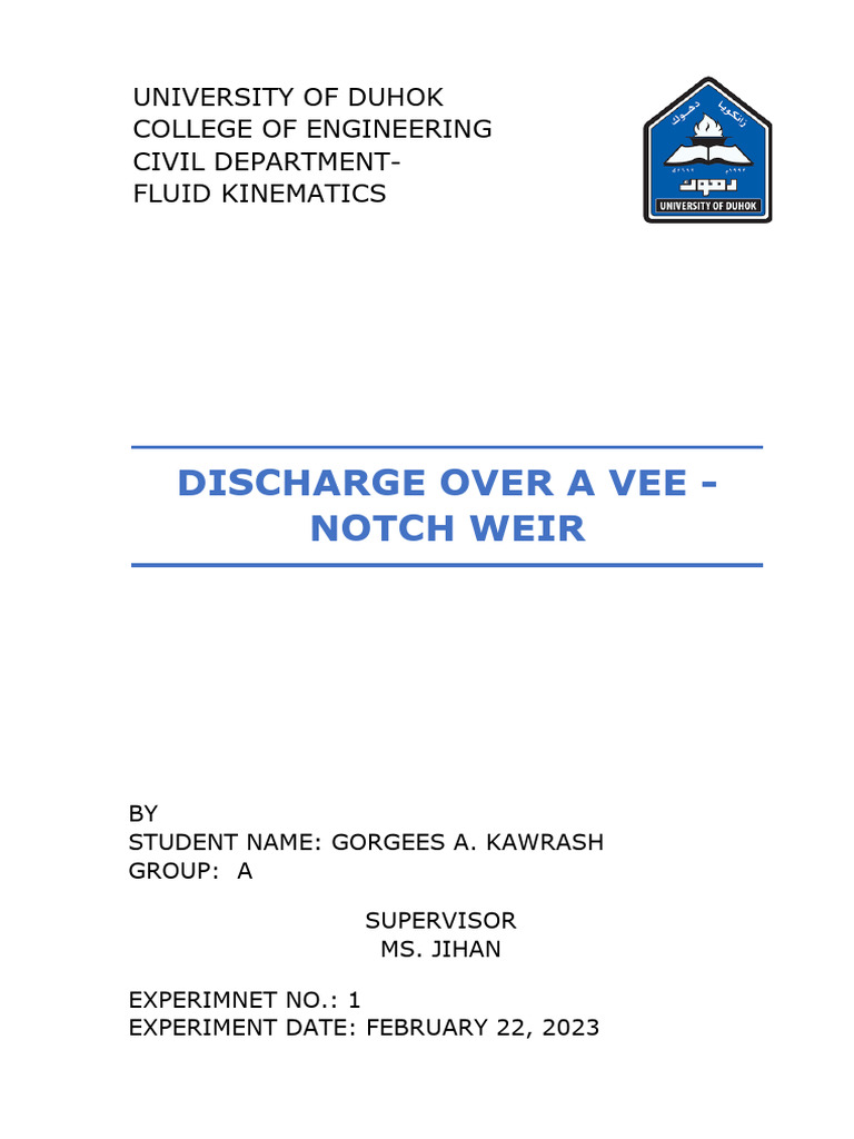 Discharge Over A Vee-Notch Weir | PDF | Discharge (Hydrology ...