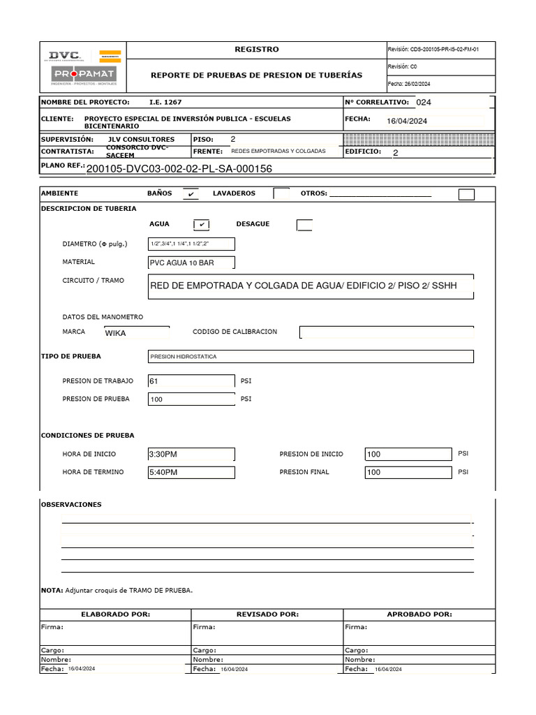 05_16_2024_1. Protocolo Pruebas de Presión de Tuberías_En Curso | PDF | Presión | Dinámica de ...