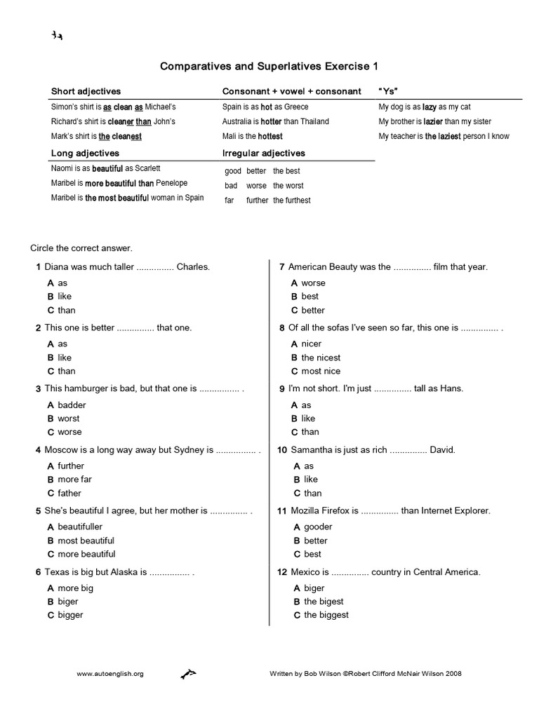 Comparatives and Superlatives Exercise | PDF | Linguistics | Languages