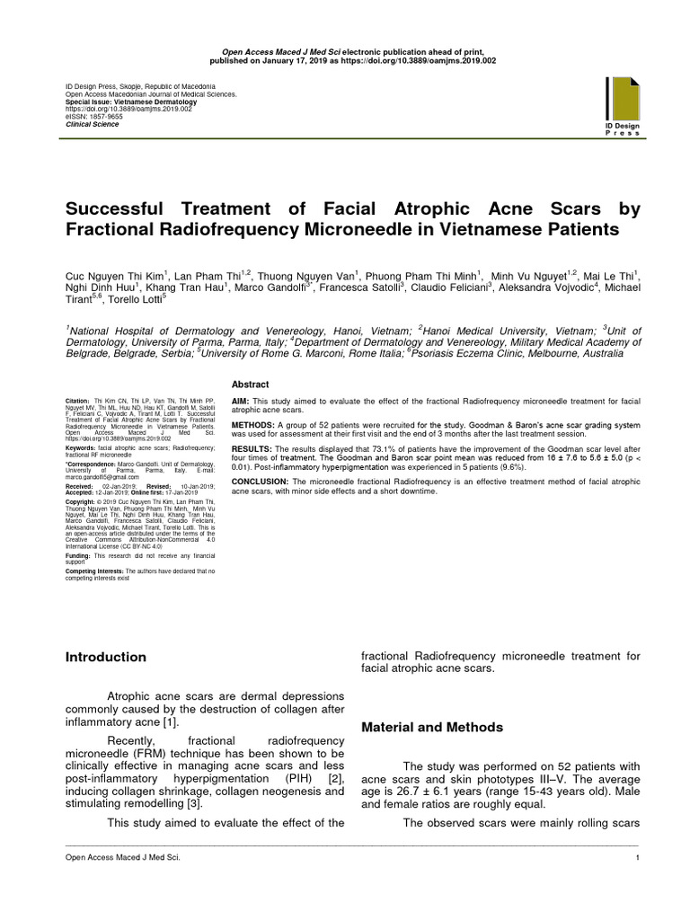 Successful Treatment of Facial Atrophic Acne Scars by Fractional Radiofrequency Microneedle in ...