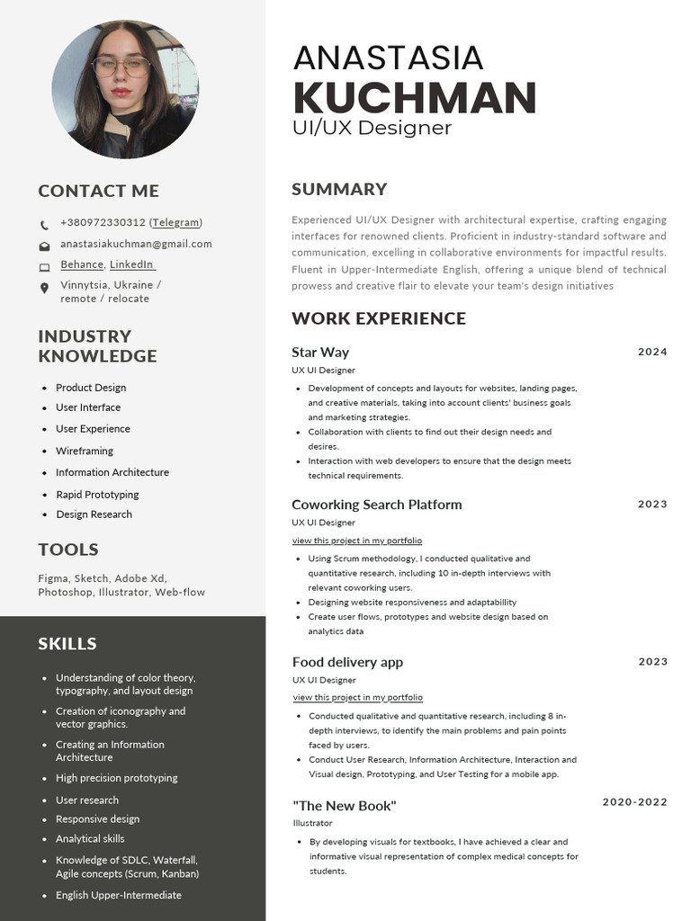 CV. Anastasia Kuchman - UIUX Designer - Vinnytsia | PDF | Information Science | Cyberspace