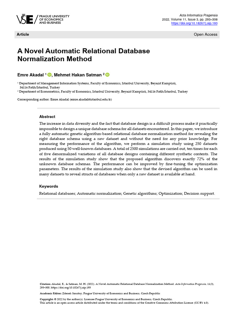 Novel Authomatic Algoritm For Normalization | PDF | Databases | Relational Model