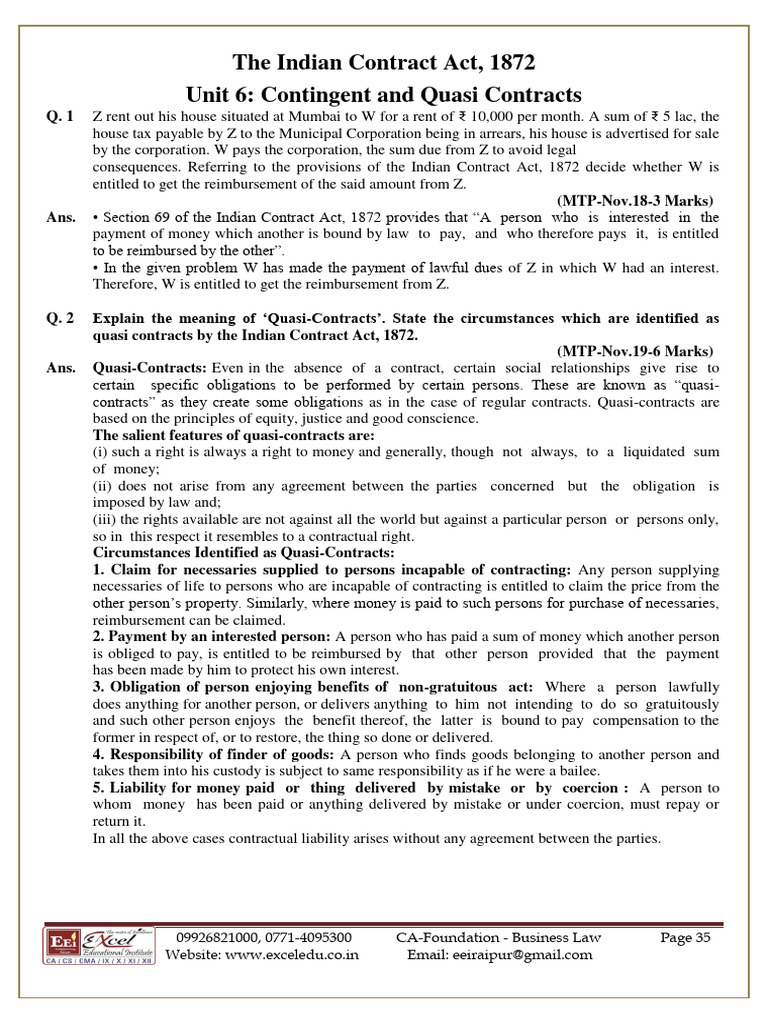 Indian Contract Act Chapter - 6 | PDF | Law Of Obligations | Private Law