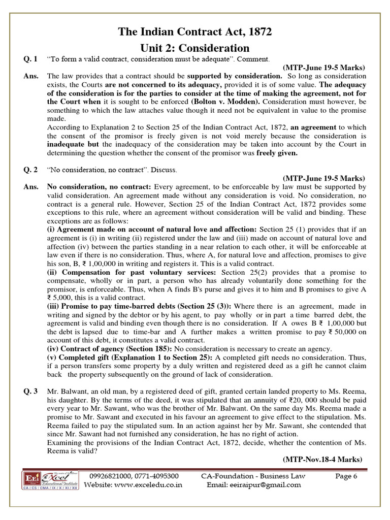 Indian Contract Act Chapter - 2 | PDF | Consideration | Assignment (Law)