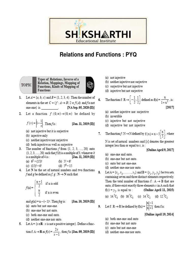 Relations And Functions Pyq Pdf Function Mathematics Abstract