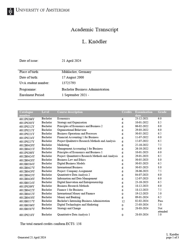 Transcript Xlxs | PDF | Business | Economics