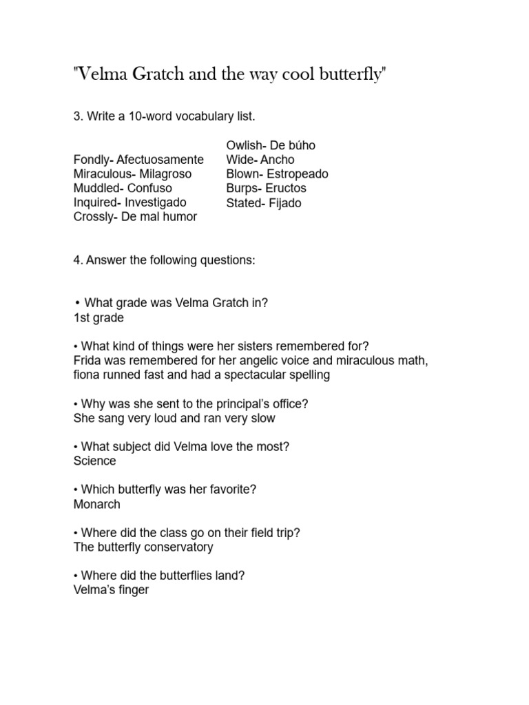 Velma Gratch's Butterfly Adventure | PDF