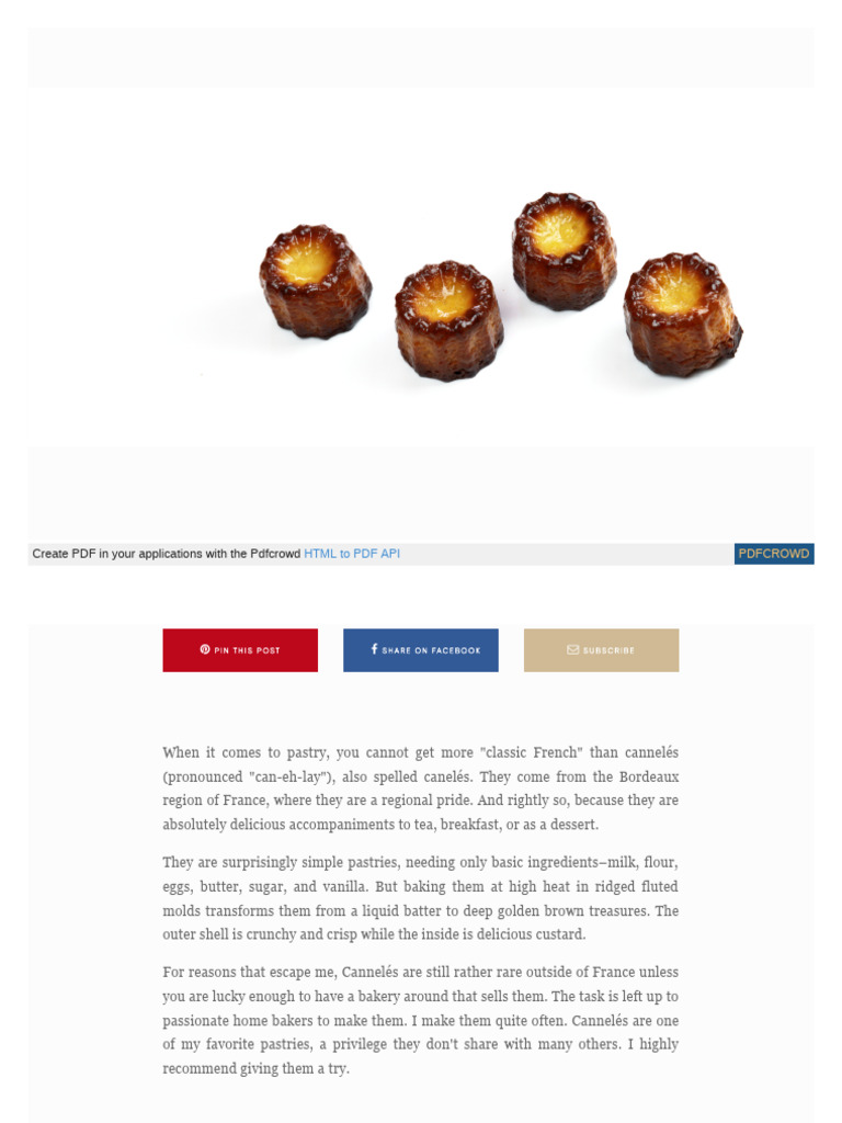 Classic French Cannelés Recipe Guide | PDF | Butter | Custard