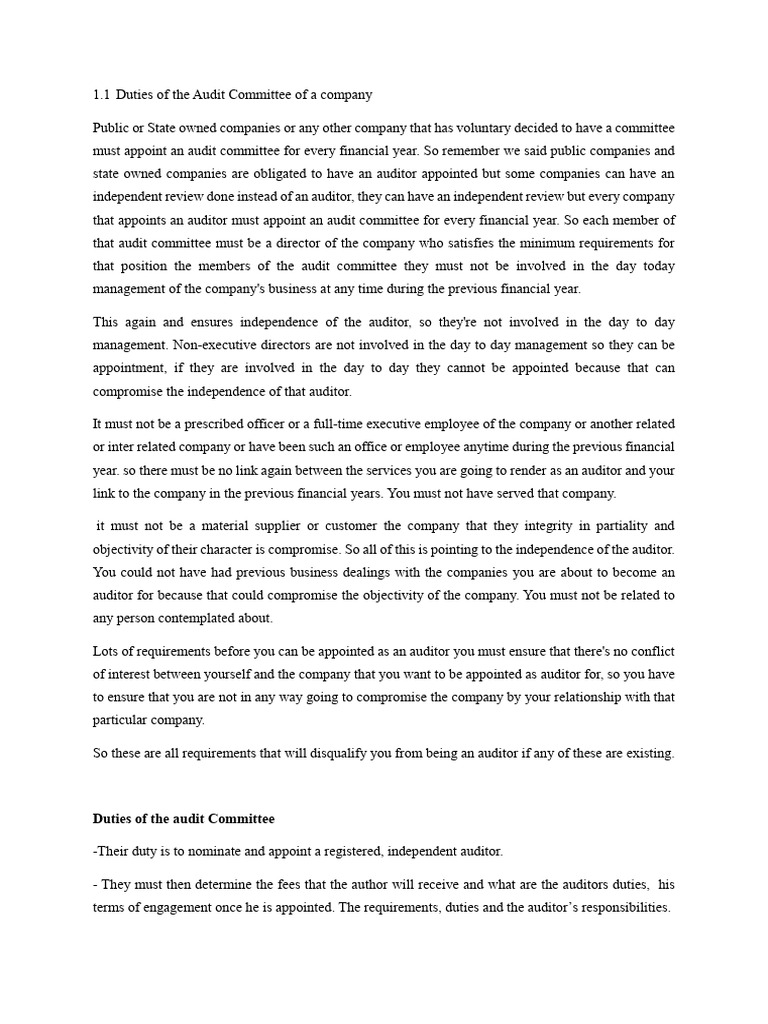 Duties of The Audit Committee of A Company | PDF | Audit | Audit Committee