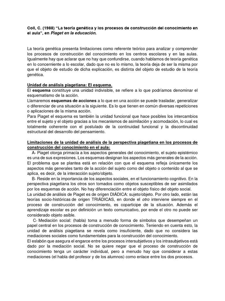 Coll, C. Reseña La Teoría Genética y Los Procesos de Construcción de ...