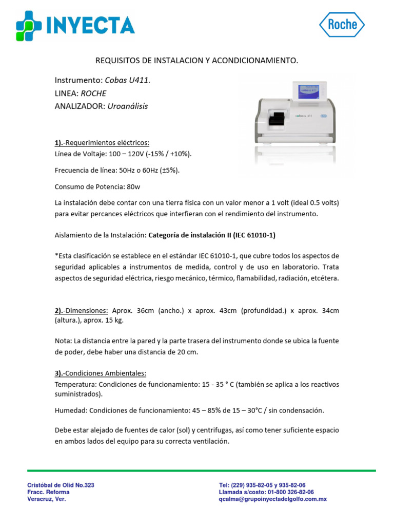 Requisitos para Cobas U411 | PDF | Cantidades fisicas | Electricidad