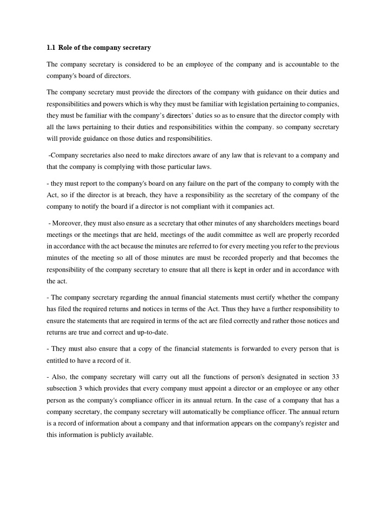 Company Secretary Duties Guide | PDF | Regulatory Compliance | Board Of ...