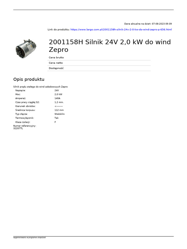 2001158h Silnik 24v 2 0 KW Do Wind Zepro | PDF