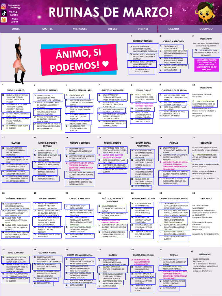 CALENDARIO DE RUTINAS MARZO | PDF