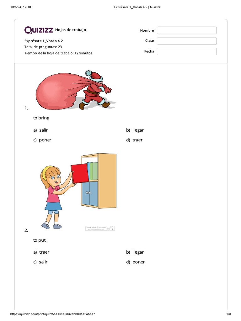 Exprésate 1 - Vocab 4.2 - Quizizz | PDF | Ajedrez