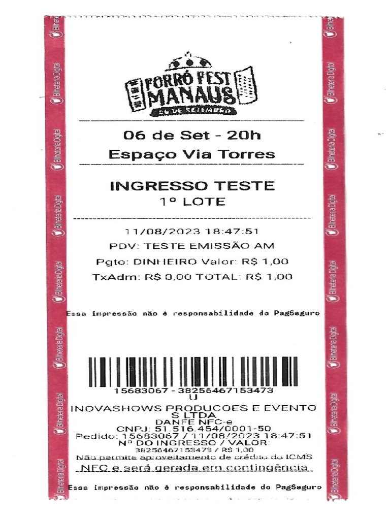 Modelo de Ingressos - Bilheteria Digital | PDF