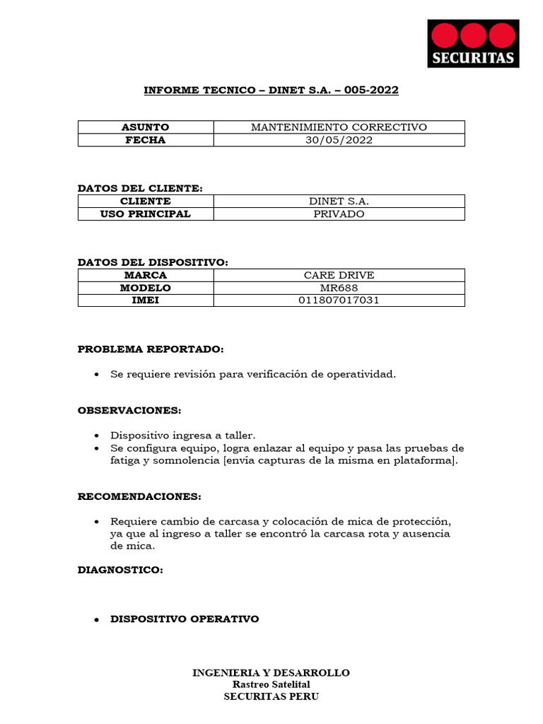 Informe Tecnico Modelo | PDF