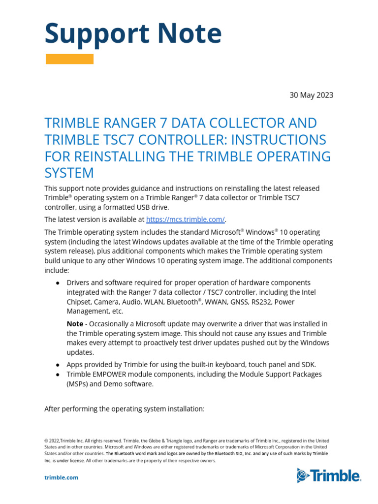 Support Note - Ranger 7 - TSC7 - Reinstalling The Trimble OS - English ...