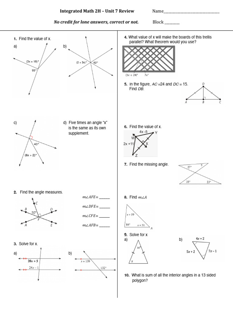 Unit 7 Review | PDF | Triangle | Elementary Mathematics