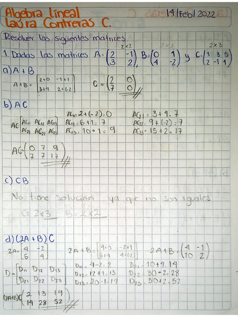 Suma, Resta y Multiplicacion de Matrices | PDF