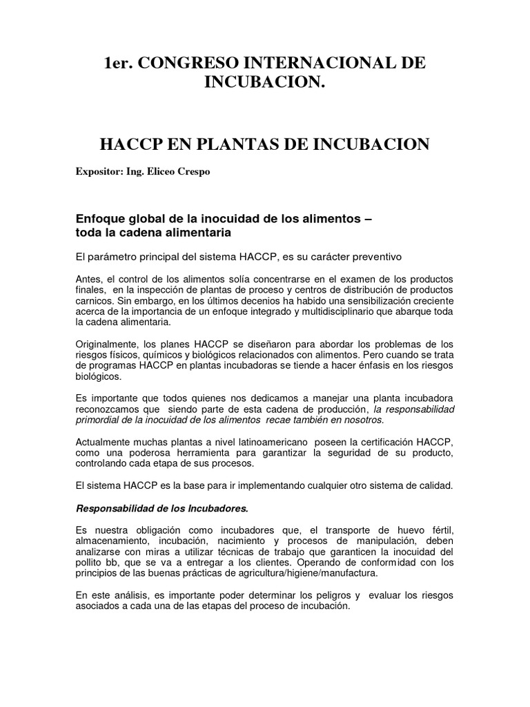 Analisis de Peligros y Puntos de Control Críticos HACCP IRA Eliceo Crespo | PDF | Análisis de ...