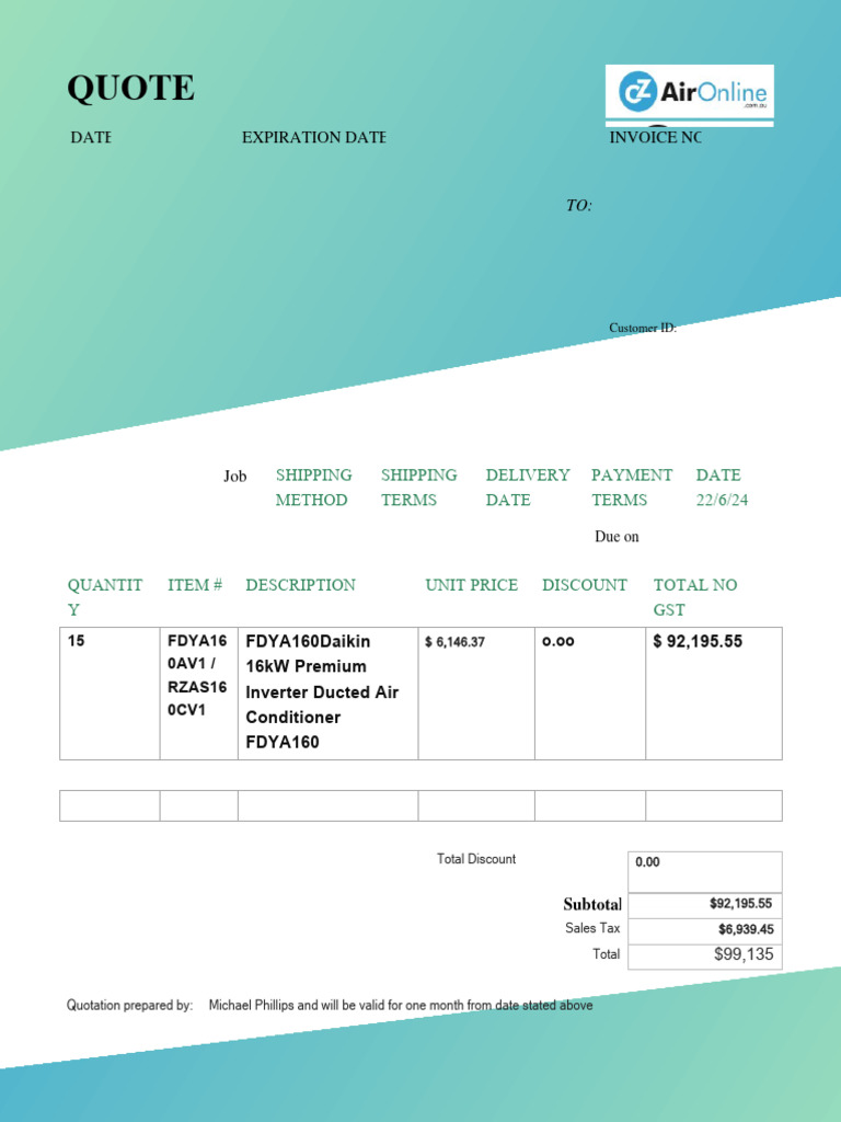 Quote: Date Expiration Date Invoice No | Download Free PDF | Receipt ...
