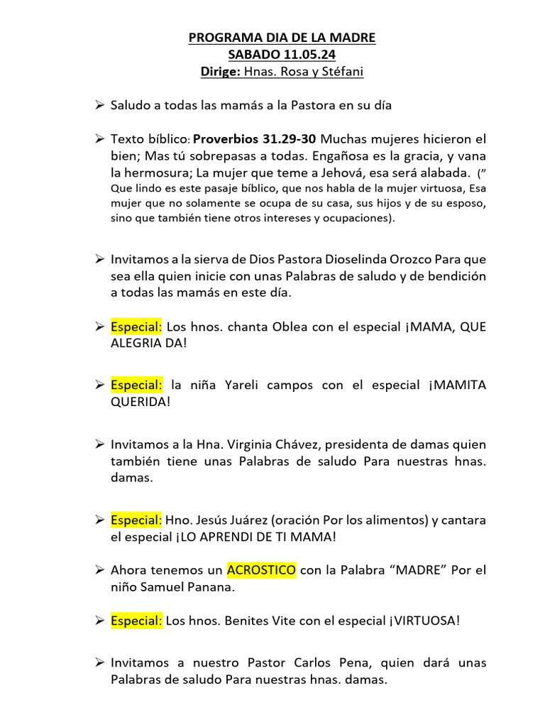 PROGRAMA DIA DE LA MADRE | PDF