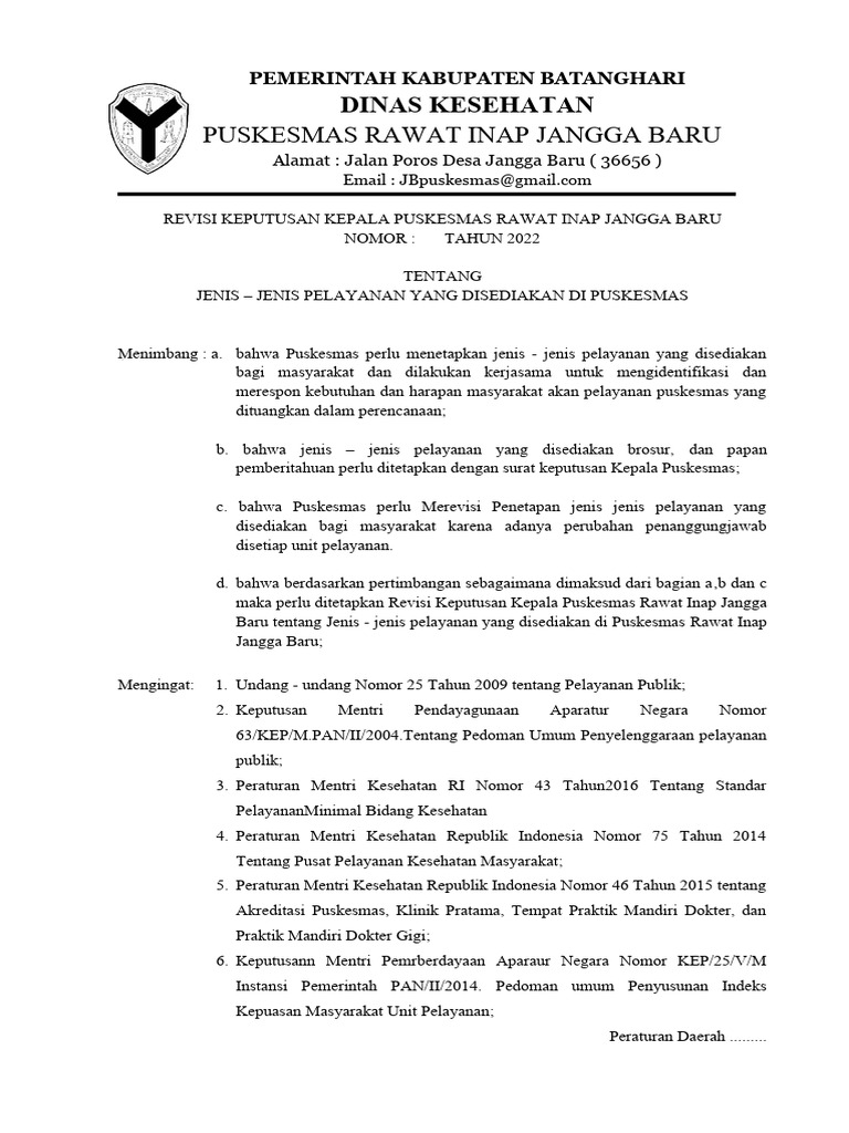 1.1.1 - EP - 2 - REVISI TERBARU SK - JENIS - JENIS - PELAYANAN 2020 Juni | PDF