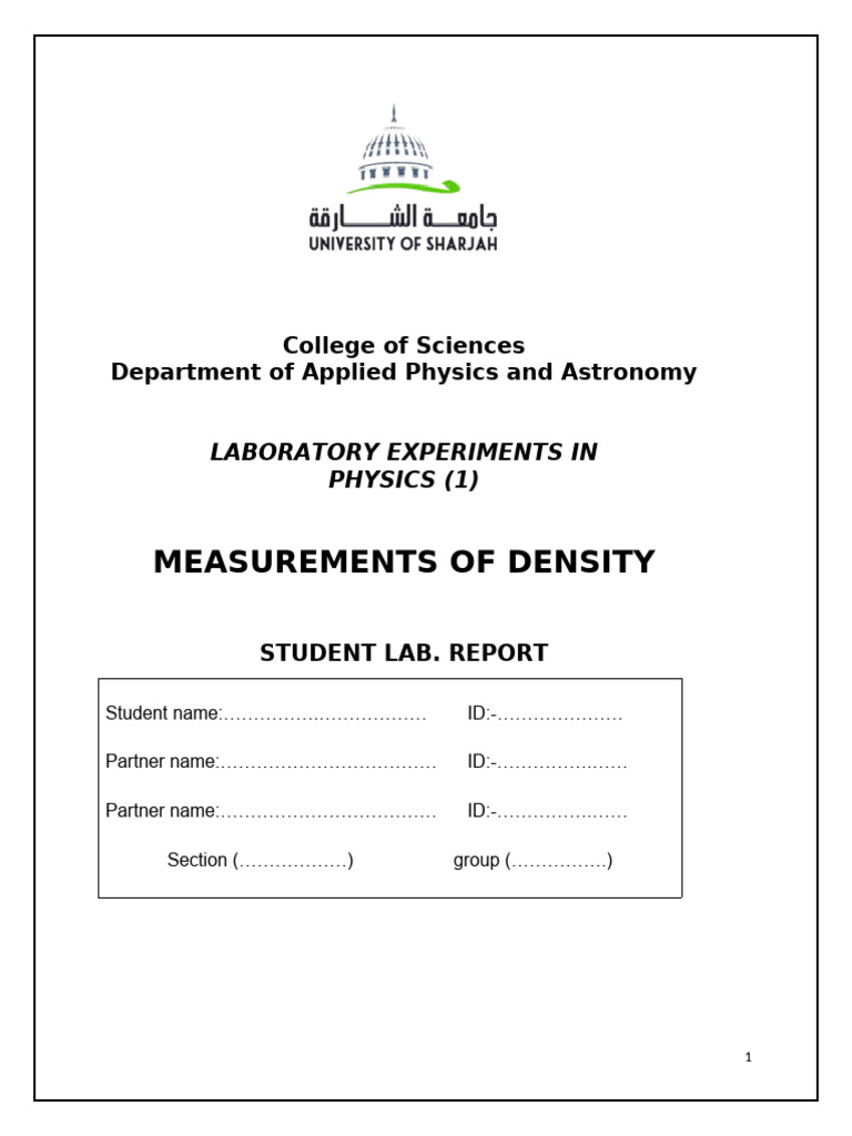 Exp (02)- Measurement of Density (Lab Report) - Tagged | PDF | Metrology