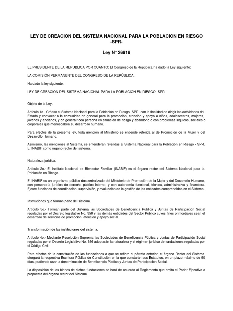 Creación del Sistema Nacional SPR | PDF | Fundación (sin fines de lucro ...