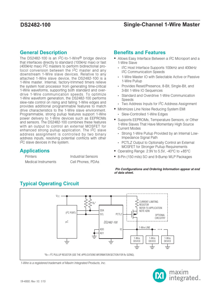 DS2482_100-3122386 | PDF | Pointer (Computer Programming) | Electrical Engineering