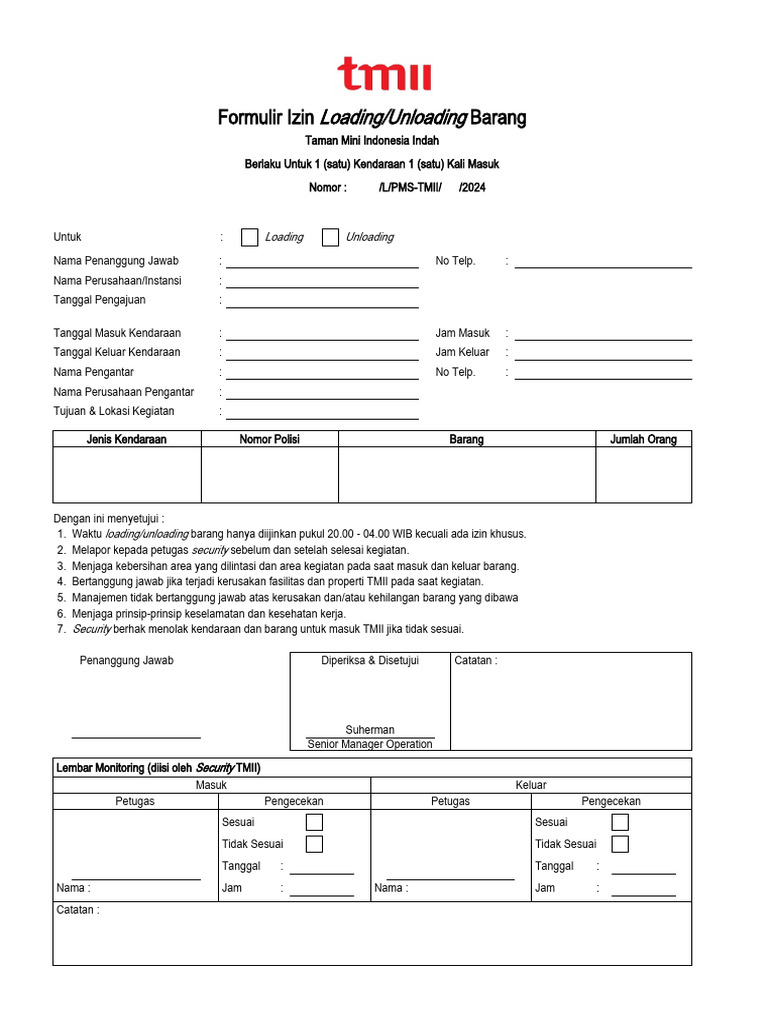 Form Kosong Loading Unloadingvtctc | PDF