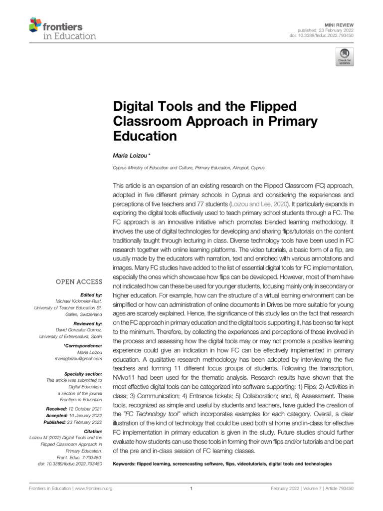 Digital Tools And The Flipped Classroom Approach In Primary Education