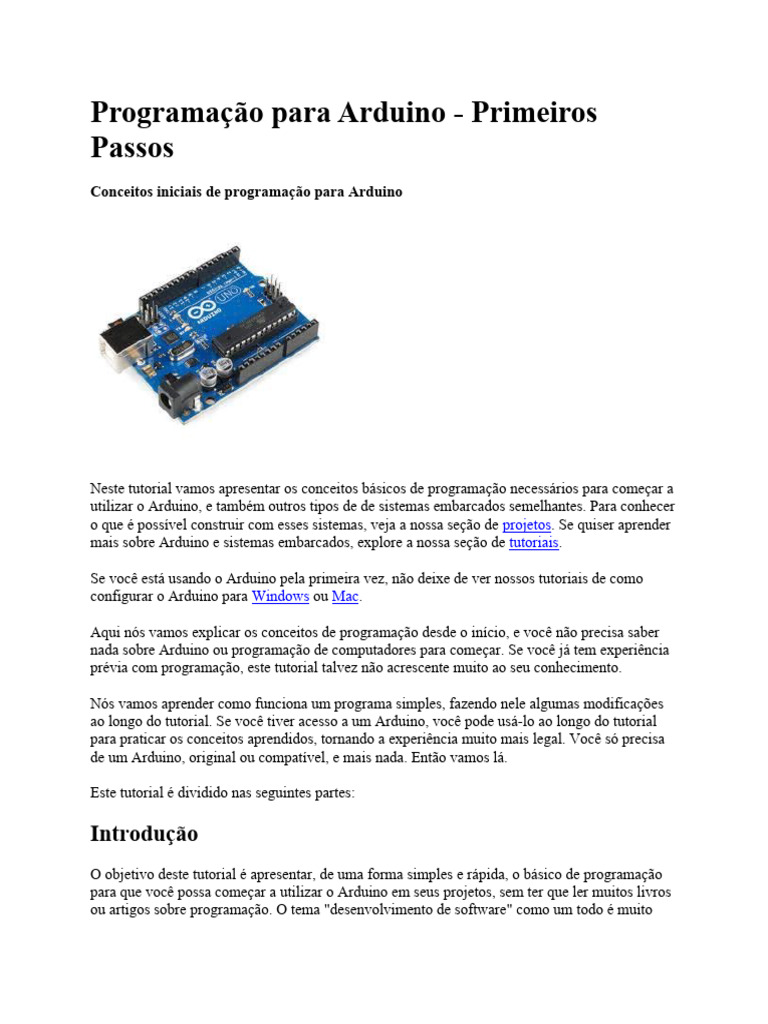 Programação para Arduino | PDF | Linguagem de programação | Integer ... Programação para Arduino | PDF | Linguagem de programação | Integer ...