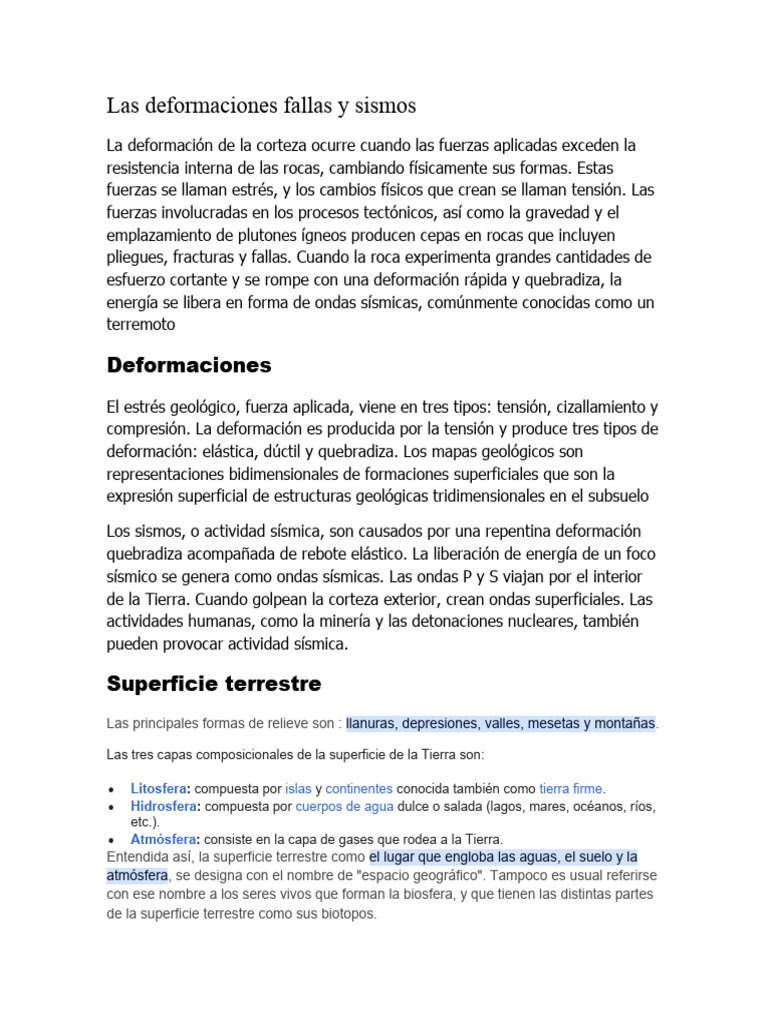 Las Deformaciones Fallas y Sismos | PDF | Tierra | Temblores