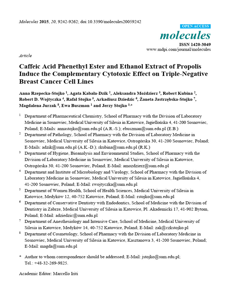 Caffeic Acid Phenethyl Ester and Ethanol Extract of Propolis | PDF ...