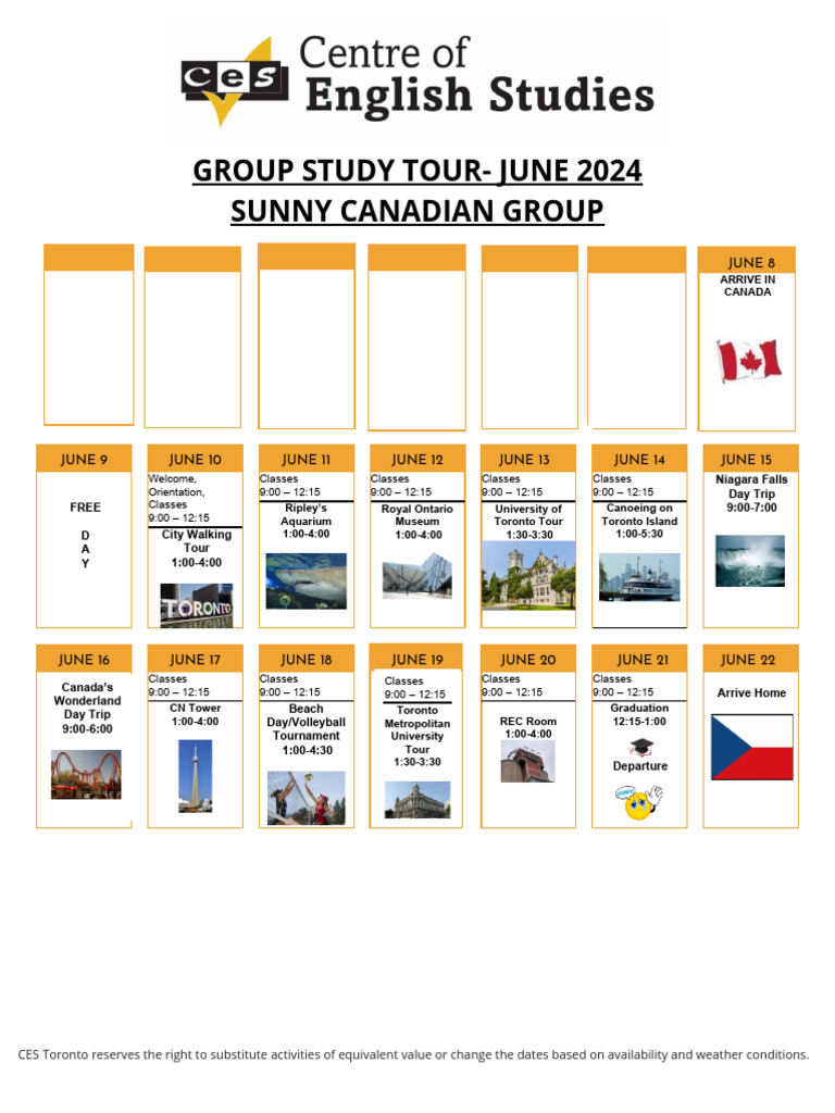 CES Activity Calendar - Sunny Canadian 1 | PDF | Toronto