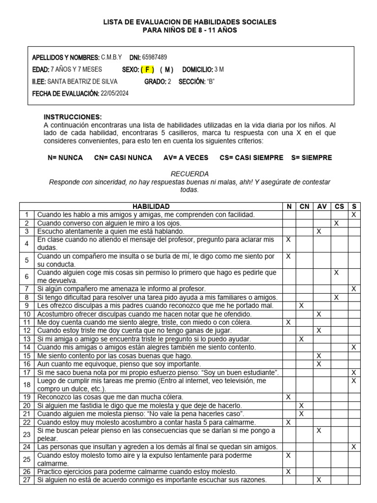 Habilidades Sociales (Test) | PDF
