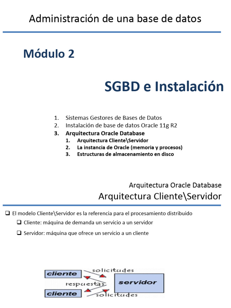 Administración de Oracle Database y SGBD | PDF | Almacenador intermediario de datos | Bases de datos