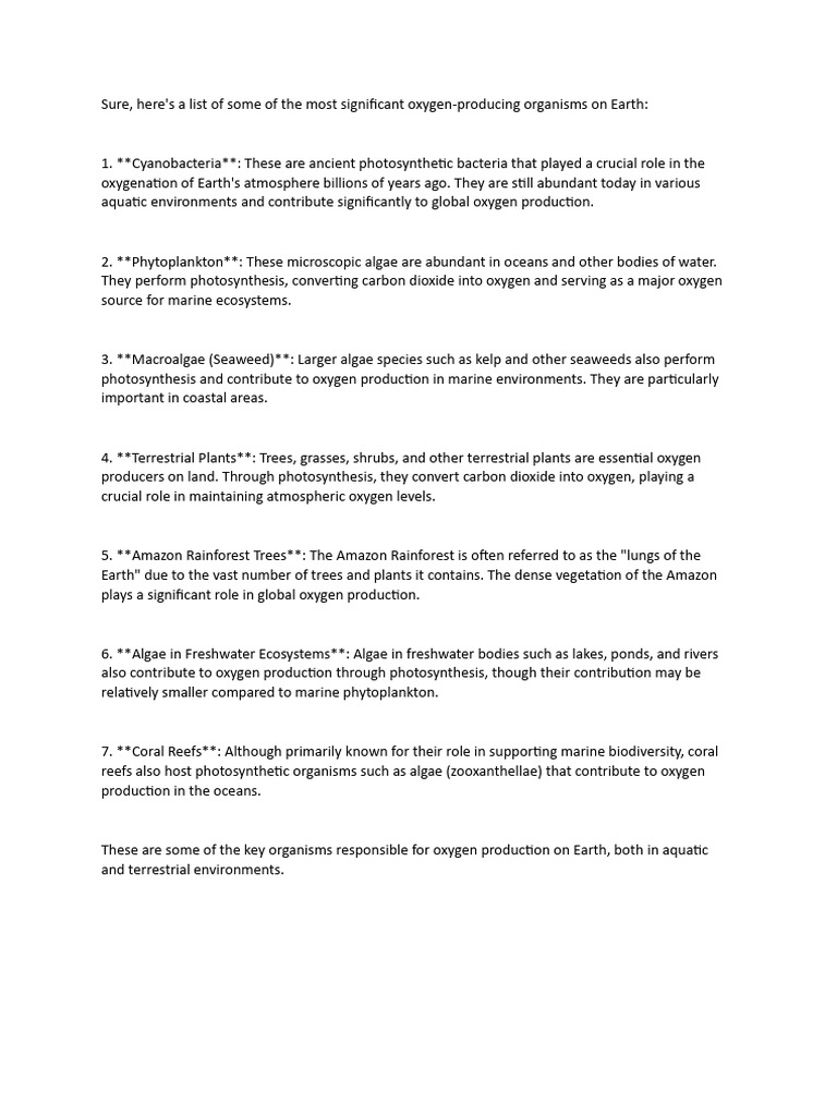 Oxygen Producers | PDF | Science & Mathematics