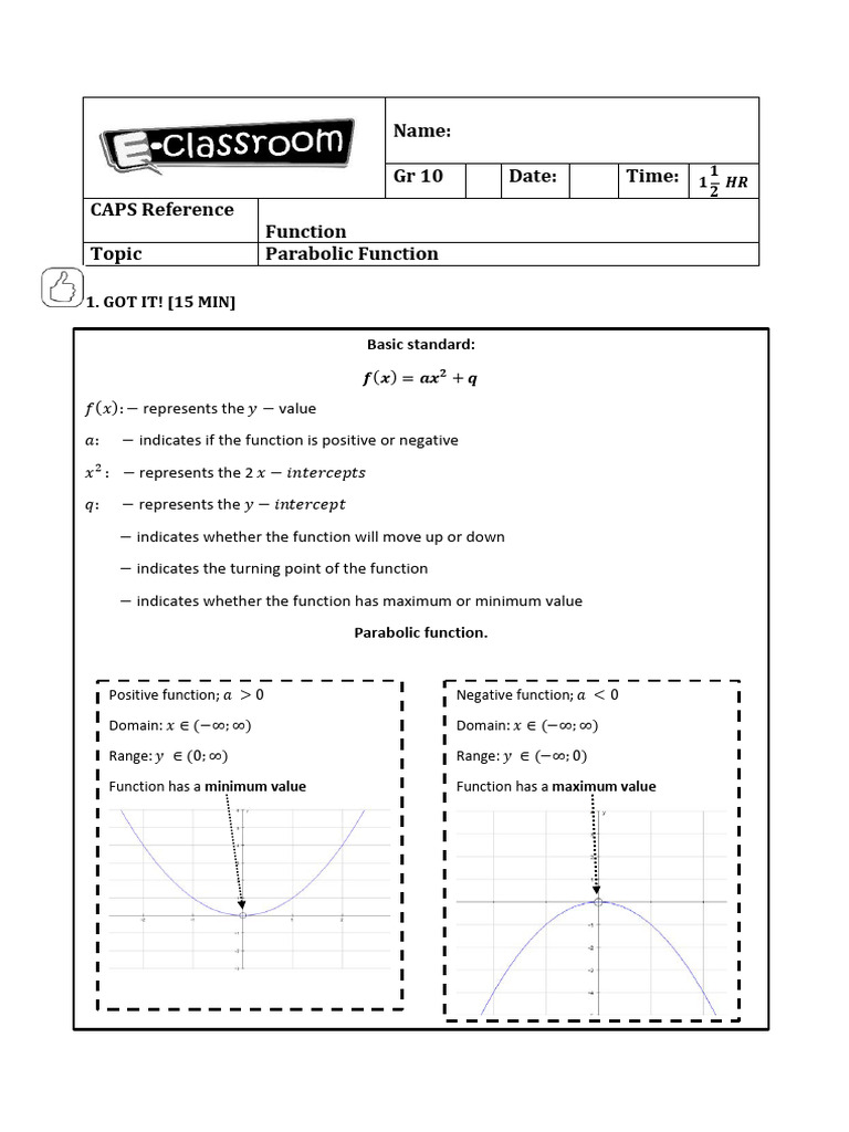 Gr10t2 Functions Parabola Function | PDF | Function (Mathematics) | Mathematics