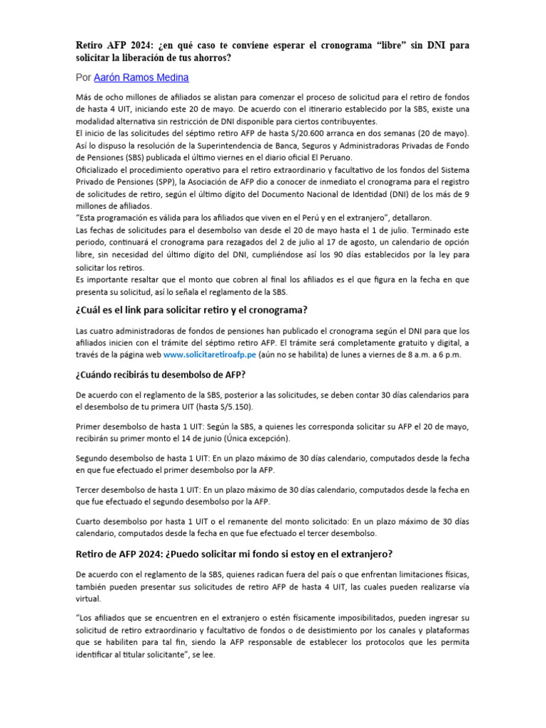 Retiro AFP 2024 | PDF | Documento de identidad | Pensión