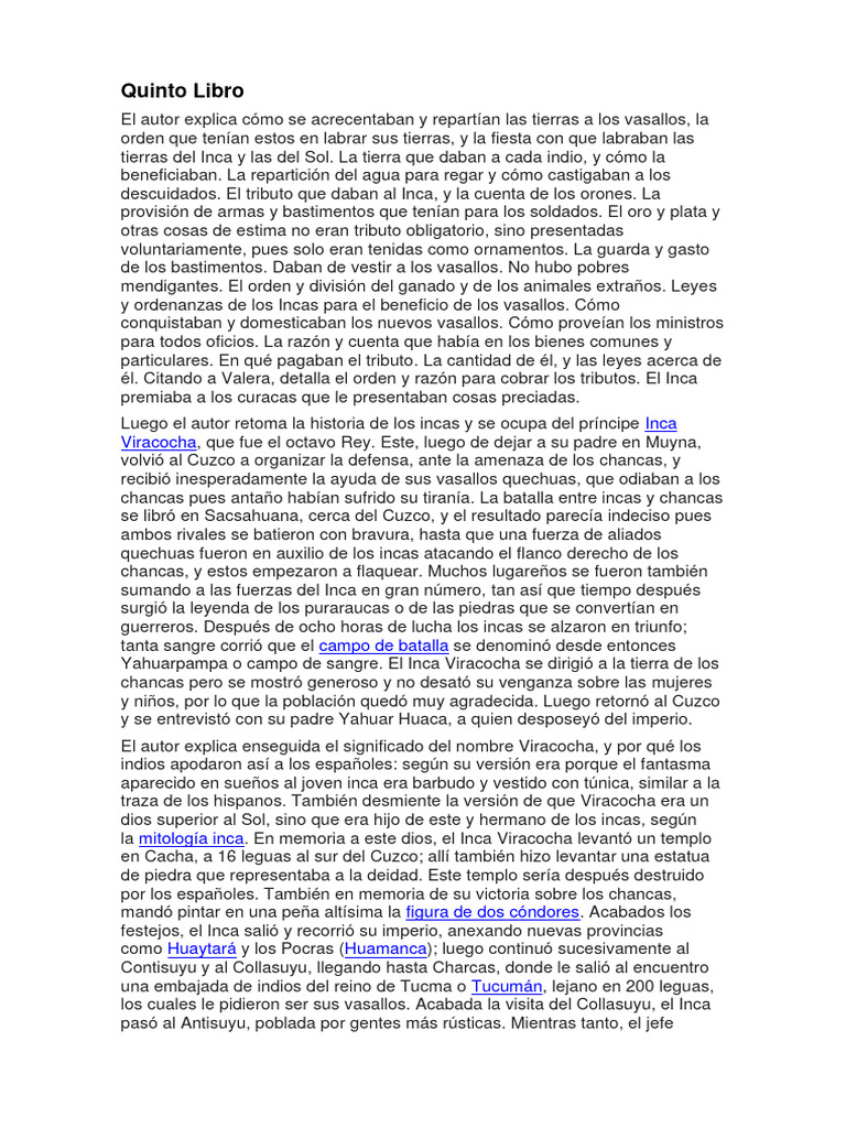 Cuento Peruano Comentarios Reales Quinto Libro | PDF | Imperio Inca | Andes